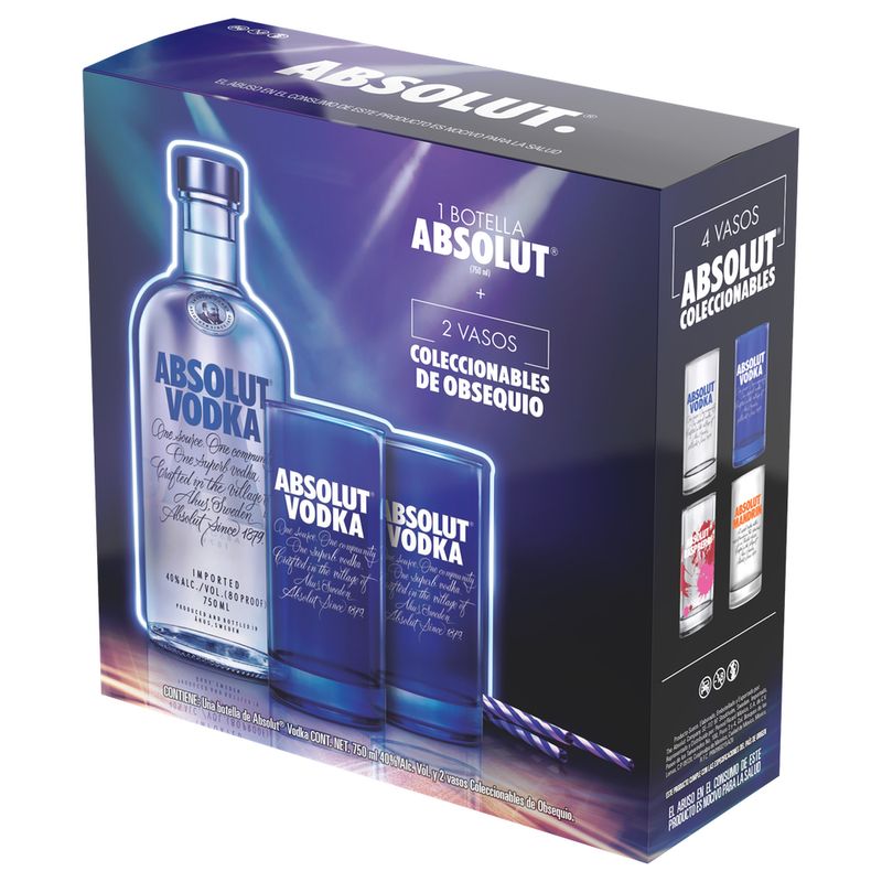 Vodka Absolut Azul 750Ml C/2 Vasos. El mejor en www.bodegasalianza.com ...